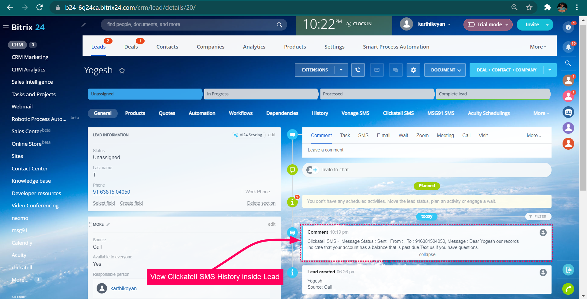 Clickatell SMS for Bitrix24